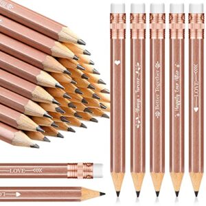 50 pcs wedding pencils for bridal shower half pencils with eraser game pencils mini golf pencils 4 inch short pocket pre sharpened pencil for wedding presents, classroom, school (rose gold)