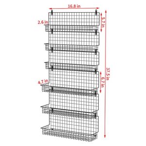 JKsmart 6-Tier Spice Rack Organizer with Door Hook, Wall Mounted & Over the Door Spice Racks for Kitchen Pantry Door Cabinet, Two Size, Large Capacity, Black