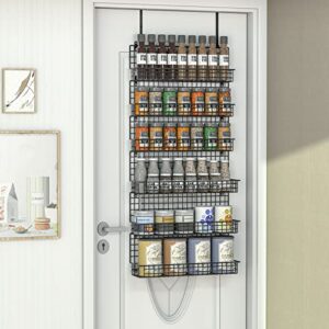 JKsmart 6-Tier Spice Rack Organizer with Door Hook, Wall Mounted & Over the Door Spice Racks for Kitchen Pantry Door Cabinet, Two Size, Large Capacity, Black