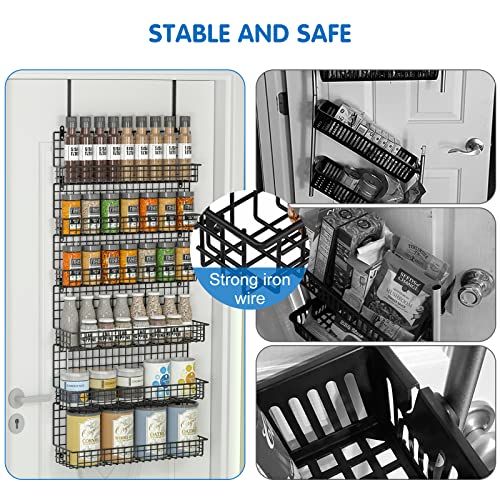 JKsmart 6-Tier Spice Rack Organizer with Door Hook, Wall Mounted & Over the Door Spice Racks for Kitchen Pantry Door Cabinet, Two Size, Large Capacity, Black