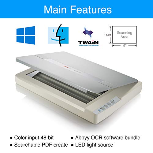 Plustek A3 Large Format Flatbed Scanner OS 1180 : 11.7x17 scan Size for Blueprints and Document. Design for Library, School and Soho. A3 scan for 8 sec, Support Mac and PC