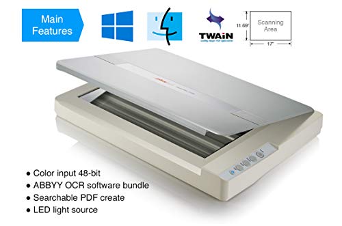 Plustek A3 Large Format Flatbed Scanner OS 1180 : 11.7x17 scan Size for Blueprints and Document. Design for Library, School and Soho. A3 scan for 8 sec, Support Mac and PC