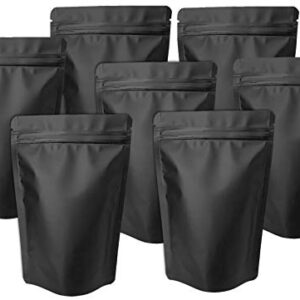 100 Pack Matte Black Mylar Stand Up Bags - 5.5x7.8 Inches Smell Proof Resealable Bags, Sealable Foil Packaging Bags