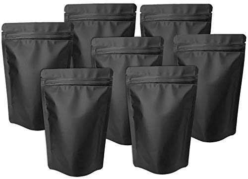 100 Pack Matte Black Mylar Stand Up Bags - 5.5x7.8 Inches Smell Proof Resealable Bags, Sealable Foil Packaging Bags