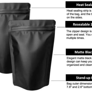 100 Pack Matte Black Mylar Stand Up Bags - 5.5x7.8 Inches Smell Proof Resealable Bags, Sealable Foil Packaging Bags