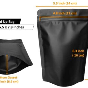 100 Pack Matte Black Mylar Stand Up Bags - 5.5x7.8 Inches Smell Proof Resealable Bags, Sealable Foil Packaging Bags