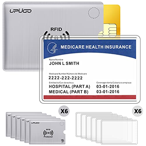 6 Pack 12mil New Medicare Card Protector Sleeves and 6 Pack RFID Blocking Card Sleeves for Insurance, Social, Security, Metro, License, Credit Cards