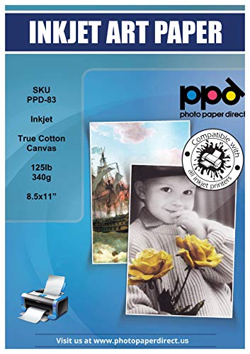 PPD Inkjet Canvas 100% Real Printable Cotton LTR 8.5 x 11" 125lbs. 340gsm 17mil x 10 sheets (PPD083-10)