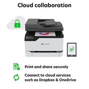 Lexmark MC3426i Color Laser Multifunction Wireless Printer with Print, Copy, Scan and Cloud Fax Capabilities, Plus Full-Spectrum Security and Print Speed up to 26ppm (40N9650), White, Small (Renewed)