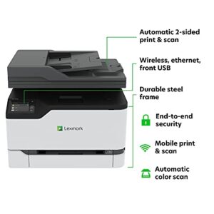 Lexmark MC3426i Color Laser Multifunction Wireless Printer with Print, Copy, Scan and Cloud Fax Capabilities, Plus Full-Spectrum Security and Print Speed up to 26ppm (40N9650), White, Small (Renewed)