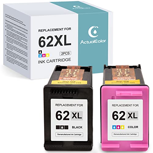 ActualColor C 62XL Remanufactured Ink Cartridge Replacement for HP 62 XL Ink Cartridge C2P05AN for Envy 5660 7640 5540 7645 5661 5643 OfficeJet 5740 5745 Printer Black Color,2P