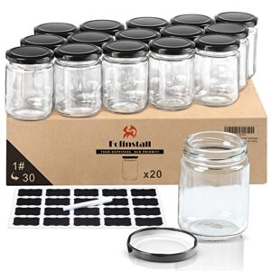 folinstall 8 oz small glass jars with airtight lids, 20 pcs empty candle jars for candle making, glass food storage jars for spices, honey, jam, candy, cookies, pudding, yogurt, dessert