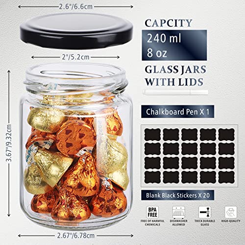 Folinstall 8 oz Small Glass Jars with Airtight Lids, 20 Pcs Empty Candle Jars for Candle Making, Glass Food Storage Jars for Spices, Honey, Jam, Candy, Cookies, Pudding, Yogurt, Dessert