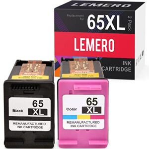 LEMERO 65 Ink Cartridges Remanufactured Ink Cartridge Replacement for HP 65 65XL Combo Pack XL with DeskJet 3755 Envy 5055 3752 2652 3772 5052 2622 Printers (Black Color, 2 Pack)