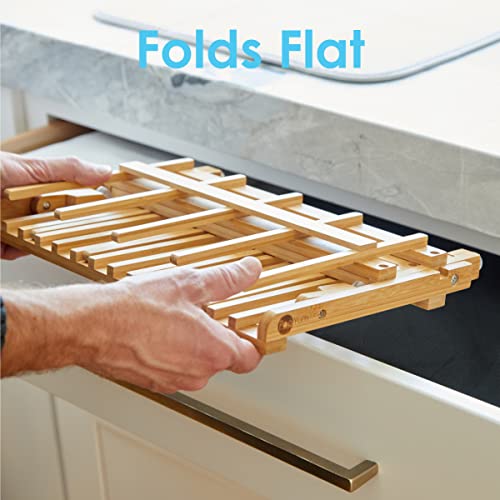 PopYum Space Saving Bamboo Drying Rack, Counter countertop Wood Folding Collapsible for Baby Bottle, Plastic Bag, Cup, Glass, Silicone, Dish, Water Bottle, Wooden, Compact, Accessories, Kitchen