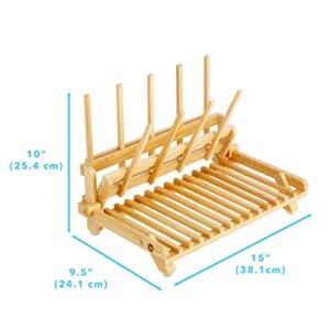 PopYum Space Saving Bamboo Drying Rack, Counter countertop Wood Folding Collapsible for Baby Bottle, Plastic Bag, Cup, Glass, Silicone, Dish, Water Bottle, Wooden, Compact, Accessories, Kitchen