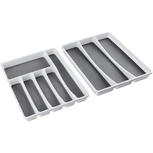 no-slip silverware tray organizer – accommodates different kitchen utensil and cutlery sizes. deep enough to fit entire drawer. (2-piece | 9-sections)