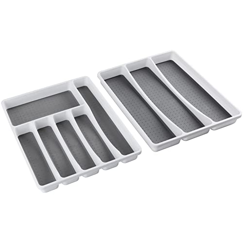 No-Slip Silverware Tray Organizer - Accommodates Different Kitchen Utensil and Cutlery Sizes. Deep Enough to Fit Entire Drawer. (2-PIECE | 9-SECTIONS)