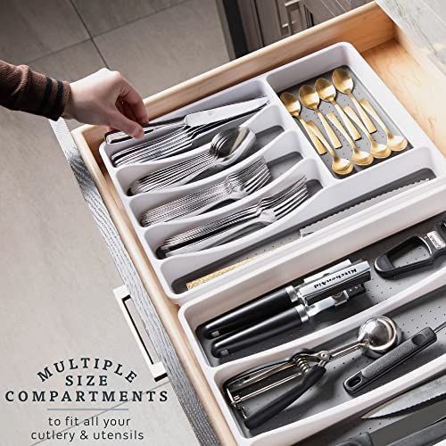 No-Slip Silverware Tray Organizer - Accommodates Different Kitchen Utensil and Cutlery Sizes. Deep Enough to Fit Entire Drawer. (2-PIECE | 9-SECTIONS)