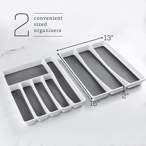 No-Slip Silverware Tray Organizer - Accommodates Different Kitchen Utensil and Cutlery Sizes. Deep Enough to Fit Entire Drawer. (2-PIECE | 9-SECTIONS)