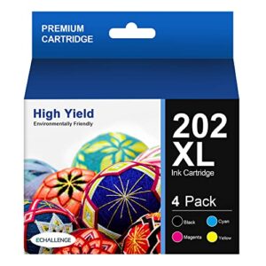 echallenge 202xl ink cartridges – high capacity black & standard color 4 pack remanufactured ink for epson 202 ink cartridges expression home xp-5100 workforce wf-2860 printers