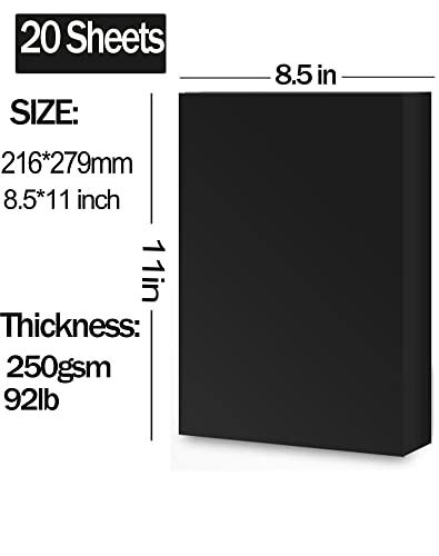 20 Sheets Black Cardstock 8.5 x 11, 250gsm/92lb Black cardstock Paper for DIY Arts Christmas Cards Making, Black Craft Paper for Invitations, Stationary Printing,Scrapbook Supplies