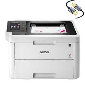 brother hl-l3270cd compact wireless digital color laser printer with nfc for home office – single-function: print only – 2.7″ touchscreen, auto duplex print, 25 ppm, 250 sheet, cbmoun printer cable