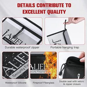 Fireproof Money Bag (9.5x6.5 inches), 2 Pack Non-Itchy Waterproof and Fireproof Bag with Zipper, Small Fireproof Safe Box Money Pouch Envelope Container for Cash,Passport,Currency,Keys (Black & Grey)