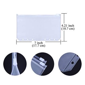 HAUTOCO 15PCS A6 6-Holes Binder Pockets Clear PVC Binder Envelopes Zipper Binder Pouches for A6 Notebook Binder, Waterproof Cash Budget Envelopes