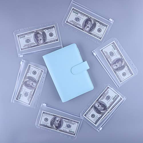 HAUTOCO 15PCS A6 6-Holes Binder Pockets Clear PVC Binder Envelopes Zipper Binder Pouches for A6 Notebook Binder, Waterproof Cash Budget Envelopes