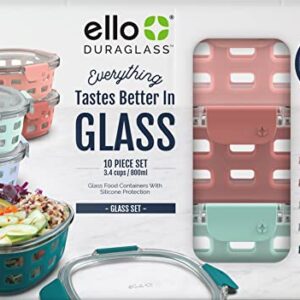 Ello Duraglass Round Glass Meal Prep Storage Containers Set with Leak Proof Airtight Lids, 10 Pc 3.4 Cup/ 800ml, Melon