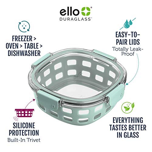 Ello Duraglass Round Glass Meal Prep Storage Containers Set with Leak Proof Airtight Lids, 10 Pc 3.4 Cup/ 800ml, Melon