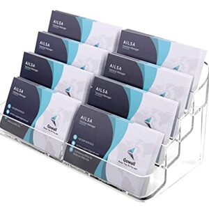 Gowall Business Card Holder, 8 Pocket Acrylic Business Card Holder for Desk Clear Business Card Stand Desktop Business Card Holders Plastic Business Card Display for Exhibition, Home and Office