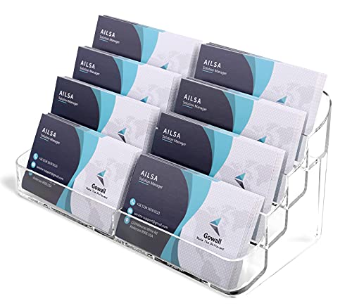 Gowall Business Card Holder, 8 Pocket Acrylic Business Card Holder for Desk Clear Business Card Stand Desktop Business Card Holders Plastic Business Card Display for Exhibition, Home and Office