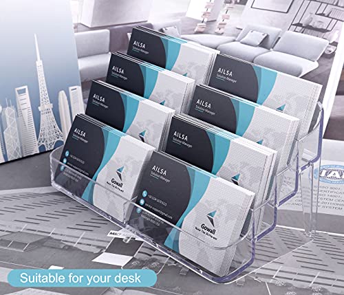 Gowall Business Card Holder, 8 Pocket Acrylic Business Card Holder for Desk Clear Business Card Stand Desktop Business Card Holders Plastic Business Card Display for Exhibition, Home and Office