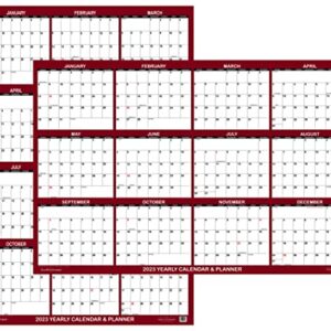 32" x 48" SwiftGlimpse 2023 Wall Calendar Erasable Jumbo XL Wet & Dry Erase Laminated 12 Month Annual Yearly Wall Planner, Reversible, Horizontal/Vertical, Maroon