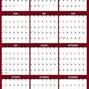 32" x 48" SwiftGlimpse 2023 Wall Calendar Erasable Jumbo XL Wet & Dry Erase Laminated 12 Month Annual Yearly Wall Planner, Reversible, Horizontal/Vertical, Maroon