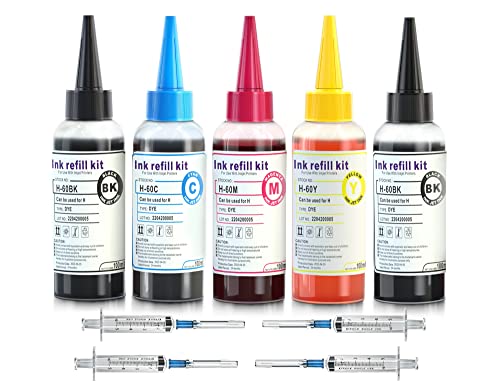 Juyudow Ink Refill Kit Compatible for HP Printer Cartridge (5 Bottles x 100ml) 21 22 564 60 61 62 63 711 94 95 96 901 902 920 932 933 934 940 950 951 952 970 971