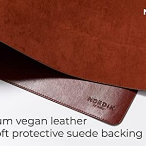 Nordik Leather Desk Mat Cable Organizer (Saddle Brown 35 X 17 inch) Premium Extended Mouse Mat for Home Office Accessories - Felt Vegan Large Leather Desk Pad Protector & Desk Blotter Pads Decor