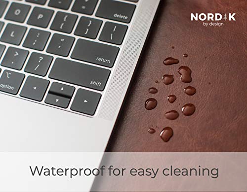 Nordik Leather Desk Mat Cable Organizer (Saddle Brown 35 X 17 inch) Premium Extended Mouse Mat for Home Office Accessories - Felt Vegan Large Leather Desk Pad Protector & Desk Blotter Pads Decor