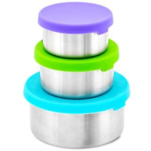 weesprout 18/8 stainless steel food storage containers – set of 3 metal food storage containers (150 ml, 200 ml, 400 ml), leakproof silicone lids, easy to open, durable, for snacks, lunches, sauces