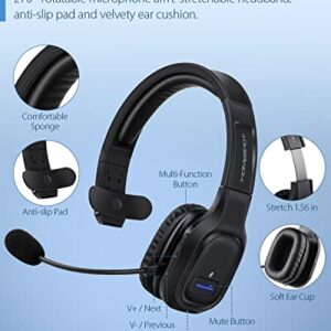 HomeSpot JM100 Trucker Bluetooth Headset with AI Noise Canceling, Wireless Headset with Rotatable Microphone and Big Mute Button, 34 Hrs Talk Time for Trucking, Home Office, Call Center