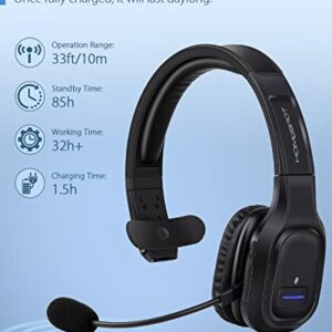 HomeSpot JM100 Trucker Bluetooth Headset with AI Noise Canceling, Wireless Headset with Rotatable Microphone and Big Mute Button, 34 Hrs Talk Time for Trucking, Home Office, Call Center