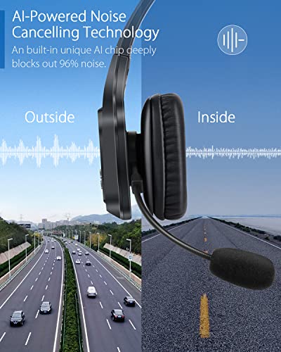 HomeSpot JM100 Trucker Bluetooth Headset with AI Noise Canceling, Wireless Headset with Rotatable Microphone and Big Mute Button, 34 Hrs Talk Time for Trucking, Home Office, Call Center