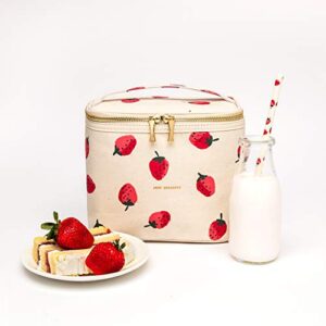 Kate Spade New York Insulated Soft Cooler Lunch Tote with Double Zipper Close and Carrying Handle, Strawberries