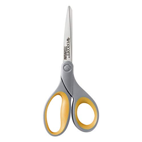 Westcott ‎17598 8-Inch Titanium Scissors For Office and Home, Yellow/Gray, 4 Pack