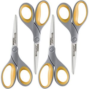 westcott ‎17598 8-inch titanium scissors for office and home, yellow/gray, 4 pack