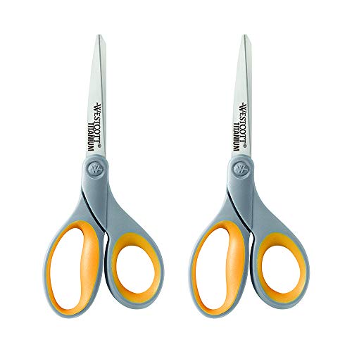 Westcott ‎17598 8-Inch Titanium Scissors For Office and Home, Yellow/Gray, 4 Pack