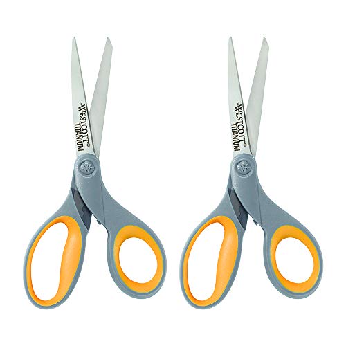 Westcott ‎17598 8-Inch Titanium Scissors For Office and Home, Yellow/Gray, 4 Pack