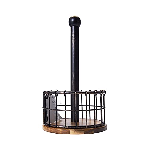 Pfaltzgraff Anvil Wire And Acacia Wood Paper Towel Holder, 13.25-Inch, Antique Black